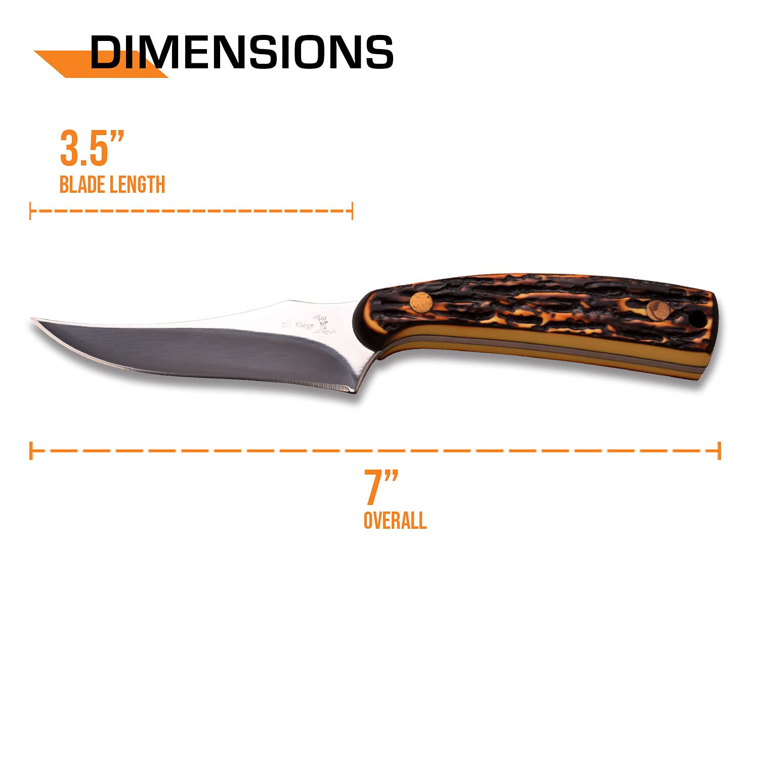 Elk Ridge - Outdoors Fixed Blade Knife - 7-in Overall, 3-in Black Stainless Steel Blade, Simulated Bone Handle, Nylon Sheath - hunting, Camping, Survival - ER-299I
