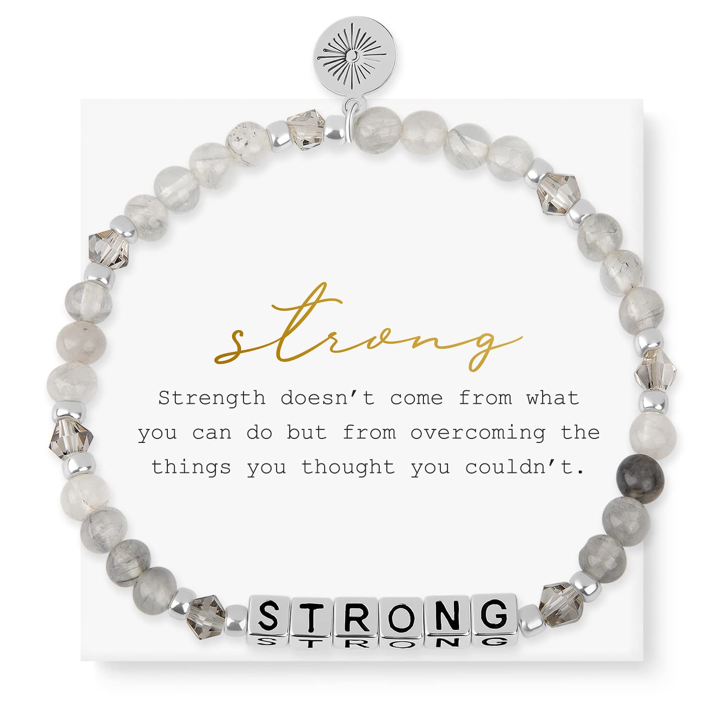 INSPIRED VOICES Inspirational Bracelets for Women - Motivational Bracelets, Inspirational Jewelry, Beaded Stretch Bracelets and Encouragement Gifts for Women (STRONG/Silver Plated/Grey)
