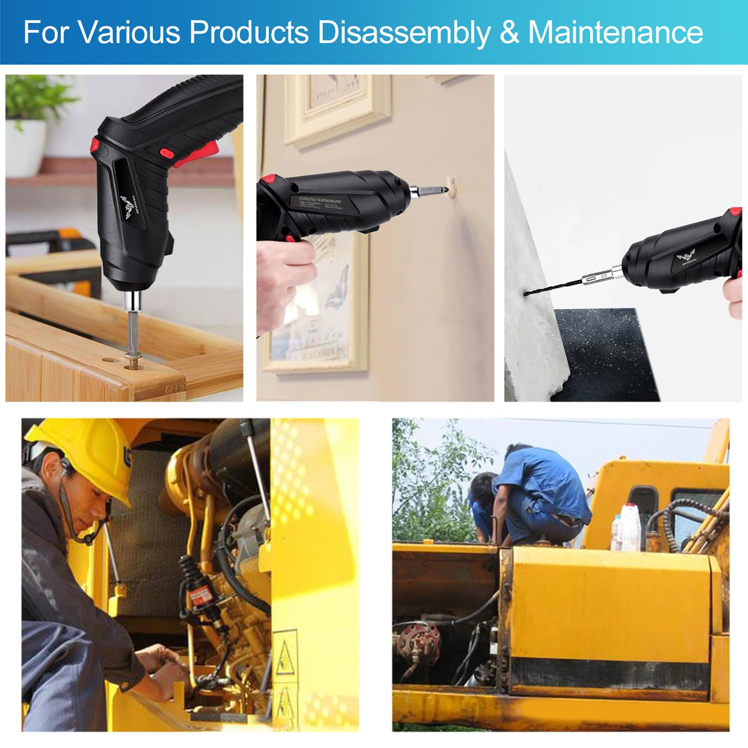 JENABOM 8 in 1 Electric Screwdriver, 3.6V Cordless Drill Screwdriver Rechargeable, 3.5N·m Max Torque Electric Screw Gun with 6 Accessory Kit, Micro USB, Front LED Light, Easy for Small Home Projects