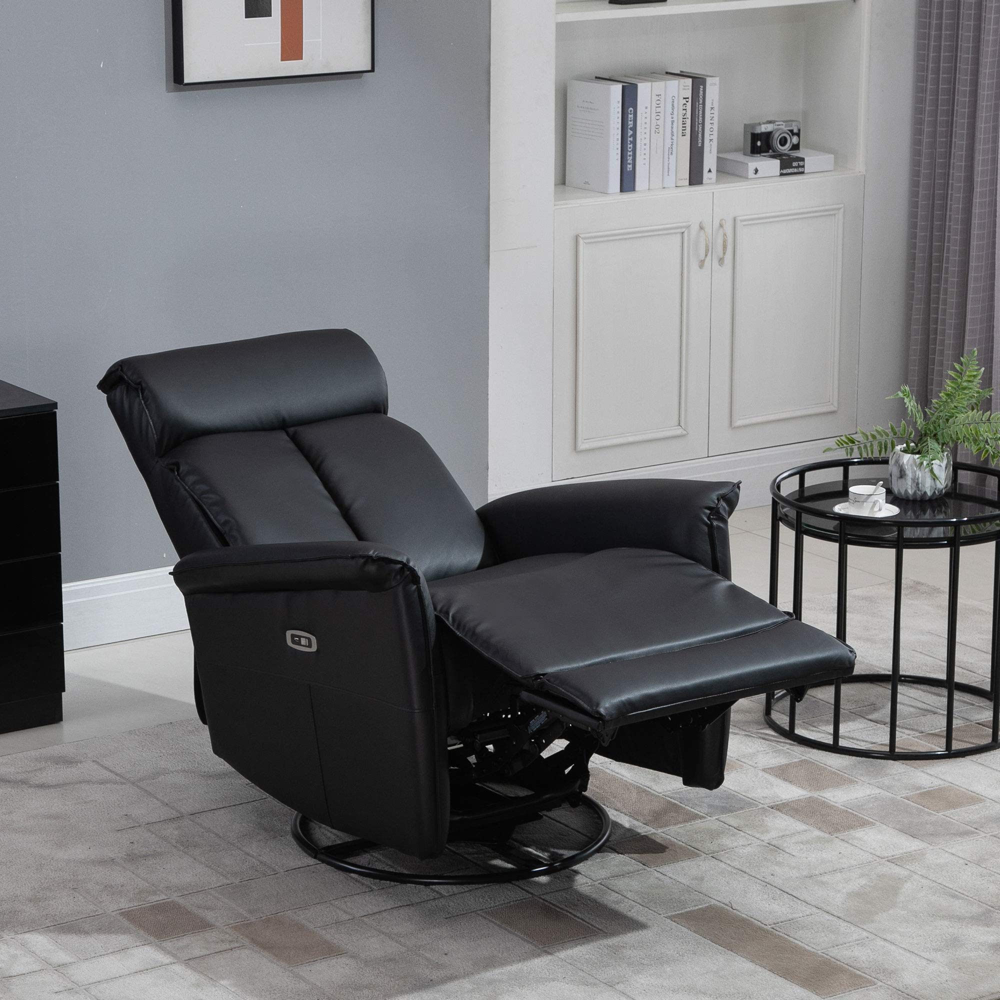 HOMCOM Modern Electronic Power Recliner with 360 Swivel Rotation, USB Charging Port and Footrest, Black