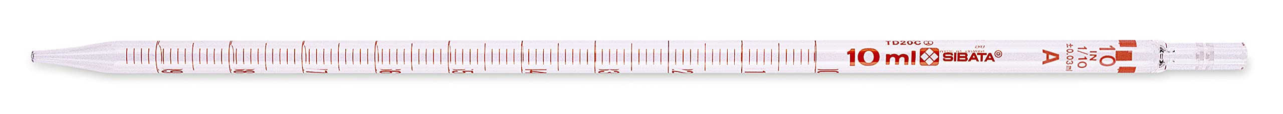 Sibata 2011A-10 10mL Serological Pipets, Class A, Reusable Glass, Color-Coded Orange, To Deliver (Pack of 12)