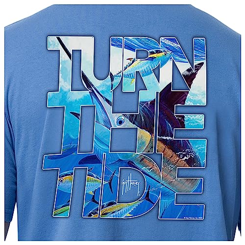 Guy Harvey Men’s Billfish Collection Short Sleeve Pocket T-Shirt, Azure Blue/Turn The Tide, XX-Large