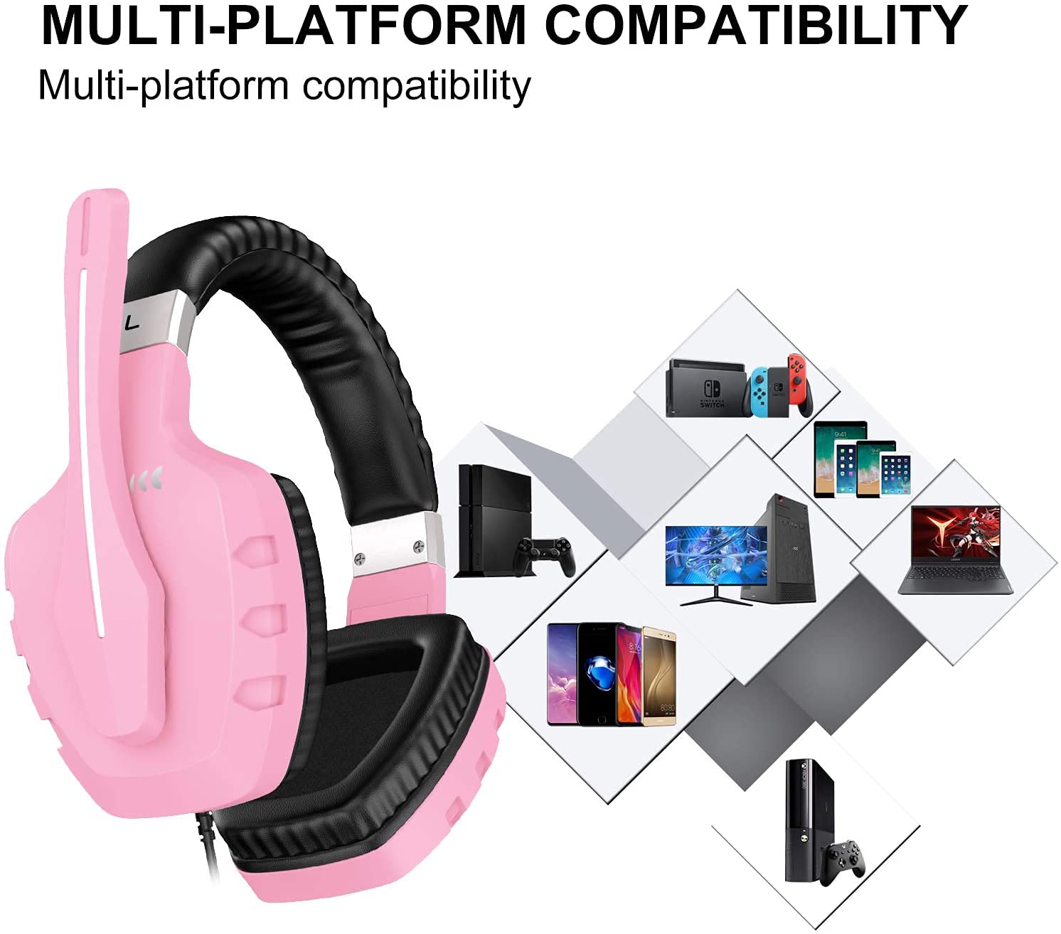 Gaming Headset with Microphone for PC, Over Ear 3.5mm PC Headphone with Lightweight Design Noise Cancelling Volume Control for Laptop, Tablet