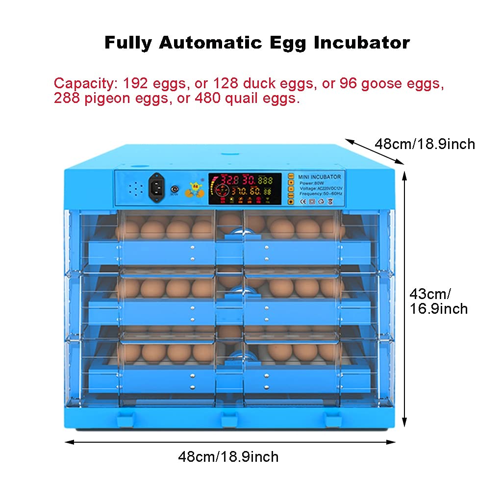 Fully Automatic Egg Incubator for Hatching 192 Eggs Automatic Turner Temperature Control Visible Screen Chicken Quail Duck Goose Turkey