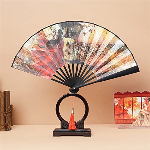 HACIEN Ornaments Hanfu Bamboo Folding Fan, Foldable Ancient, Hand Foldable Fan, 2 Printed Sides, Cosplay Costume Portable Folding Fan