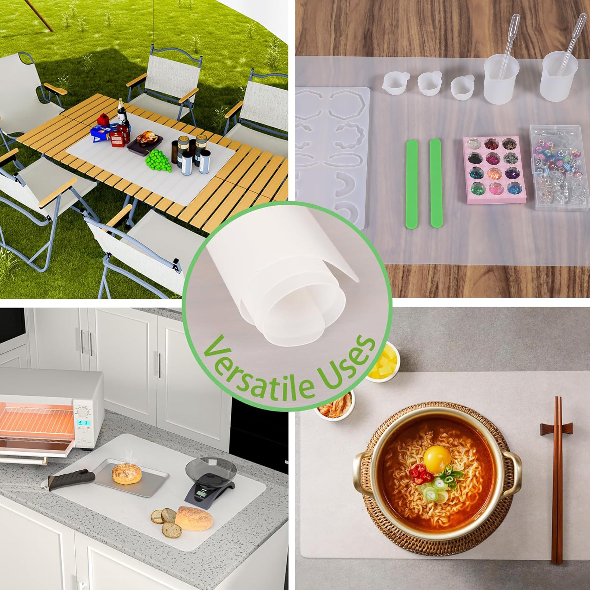 Janeart Clear Silicone Mat for Kitchen Counter, 10.24βx 14.2β(1MM) Non-slip Countertop Protector Liner, Small Non-Stick Baking Mat, Heat Resistant Placemat for Pastry, Translucent(2/Pack)