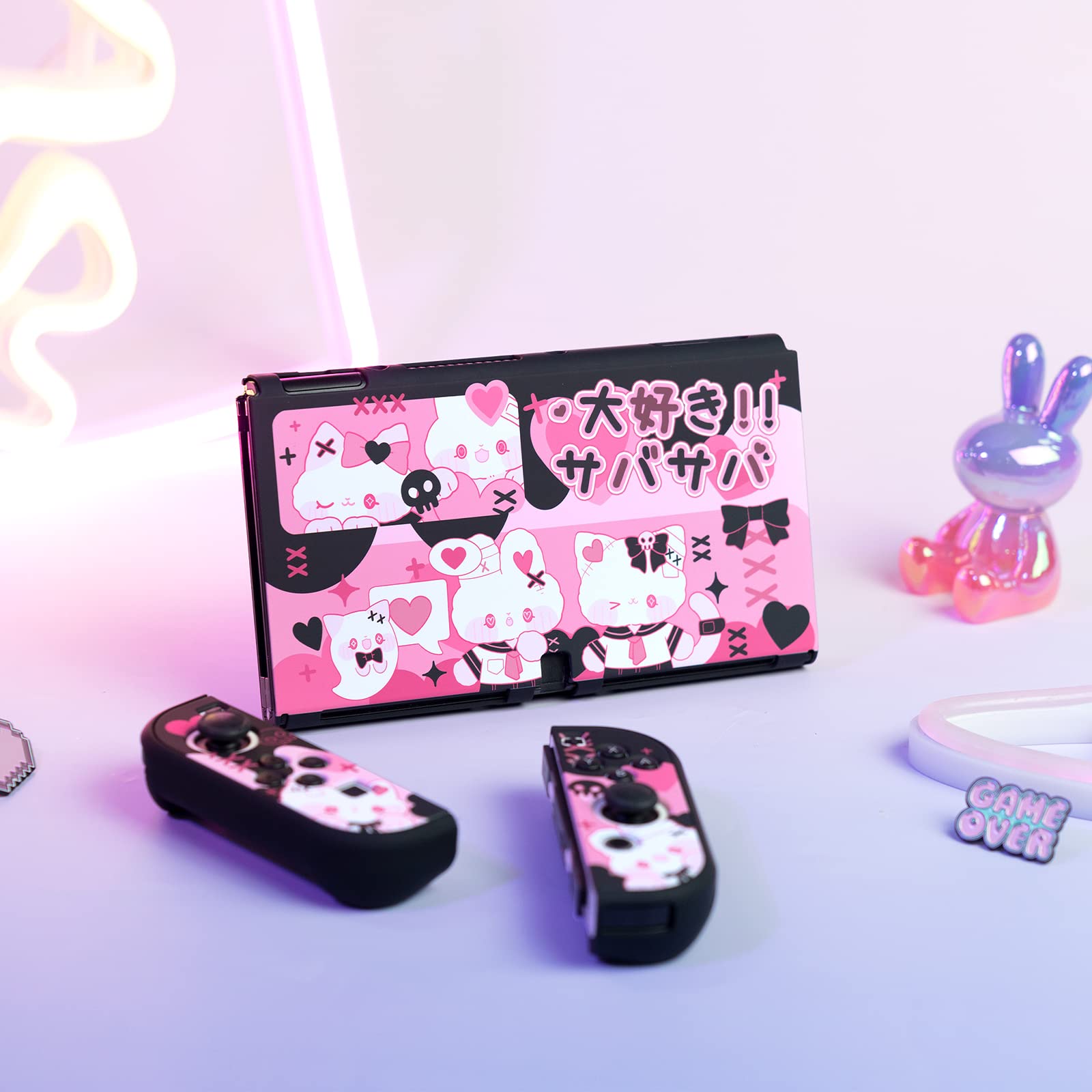GeekShare Halloween Protective Case Slim Cover Case Compatible with Nintendo Switch OLED and Joy-Con - Shock-Absorption and Anti-Scratch - PinkHolic