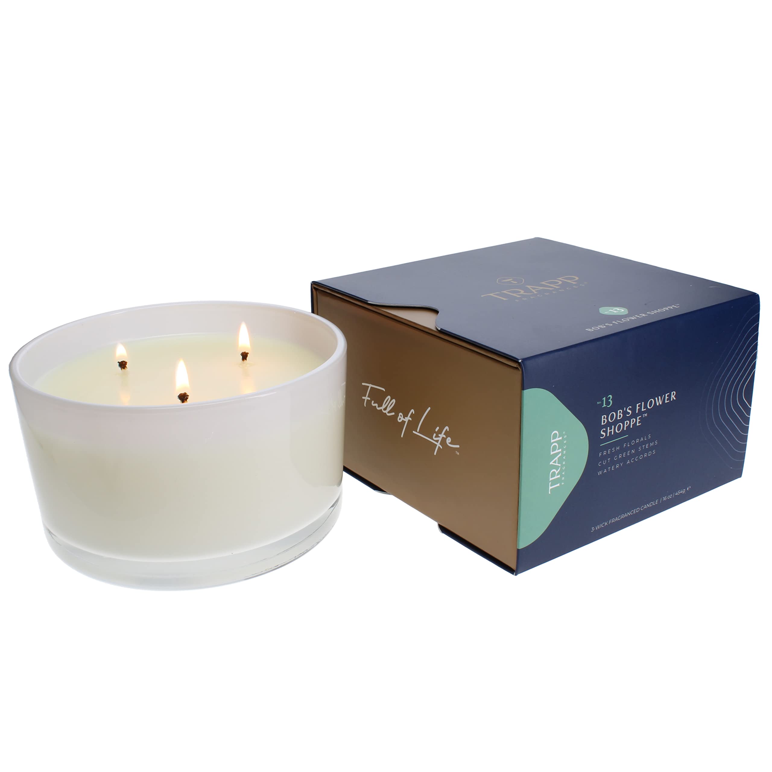 Trapp - No. 13 Bob's Flower Shoppe - 16 oz. 3-Wick Candle - Aromatic Home Fragrance with Floral Scent of Fresh Florals, Cut Green Stems, & Watery Accords Notes - Soy Wax Blend