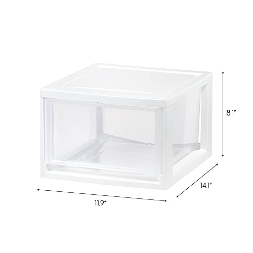 IRIS USA 14.5 Qt. Medium Plastic Stacking Drawer, Stackable Storage Organizer Unit with Sliding Drawer for Bedroom Kitchen Under Sink Pantry Craft Room Dorm Office, White, 3-Pack