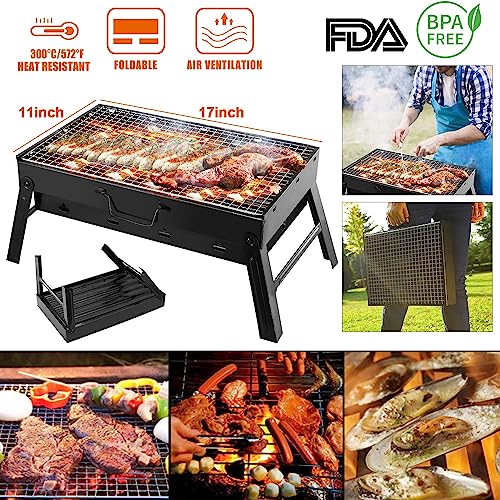 Portable BBQ Grill Folding Charcoal Grill, 17 * 10ββ Barbecue Area Stainless Grill, Lightweight Instant Smoker Grill, Small Grill, Table Top Grill for Outdoor Barbecues Camping Picnics Beach Party