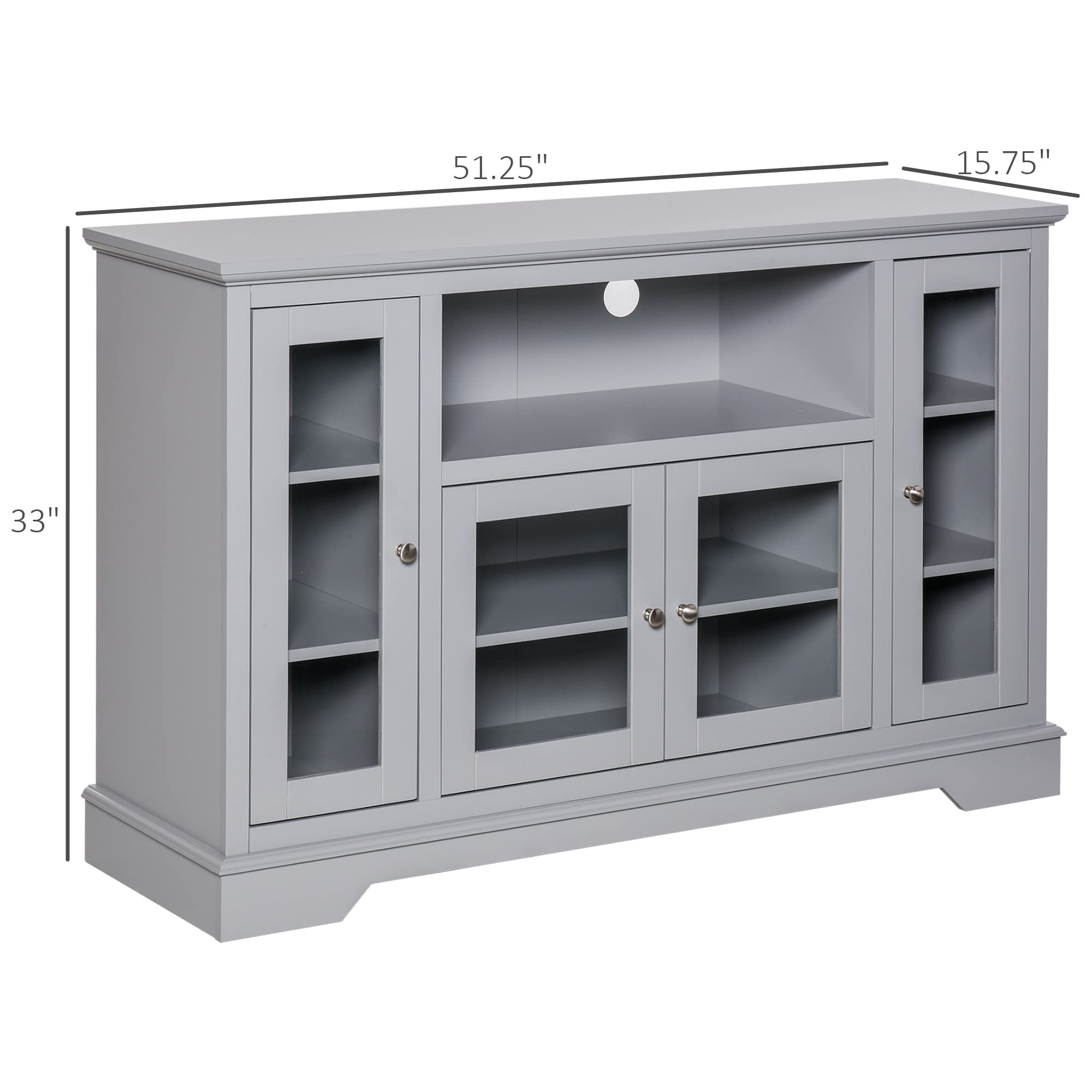 HOMCOM Sideboard Buffet Cabinet with Storage, Kitchen Cabinet Coffee Bar Cabinet with Glass Doors for Living Room, Kitchen, Grey