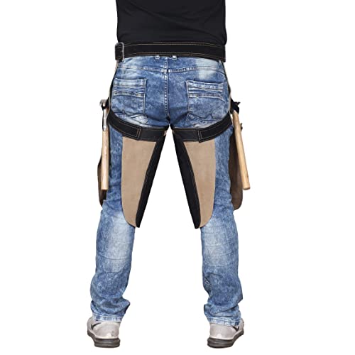 Rekhi International Professional Farrier Apron Chaps, Horse shoe, Leather for men, Black on Beige, 25'' inches 63 cm