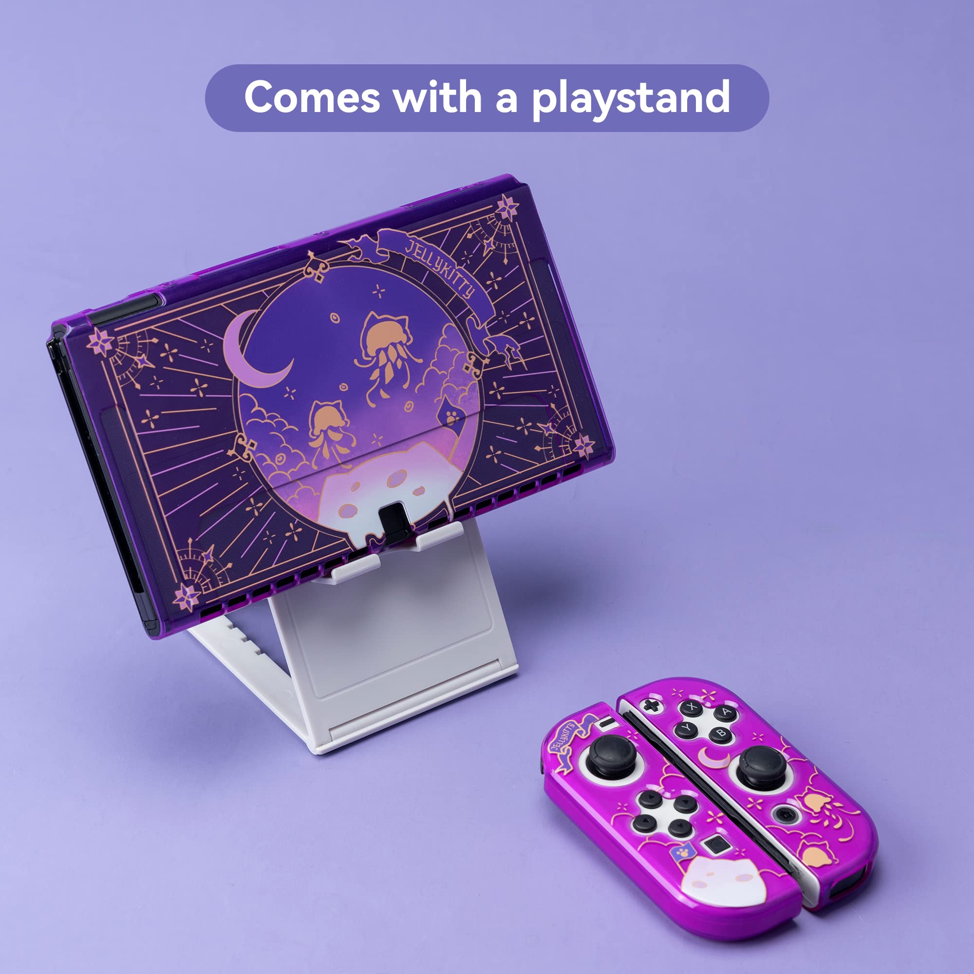 GeekShare Protective Case for Switch OLED, Soft TPU Slim Case Cover Case Compatible with Nintendo Switch OLED Console and Joy-Con - Jellyfish Cat (for Switch OLED Model)
