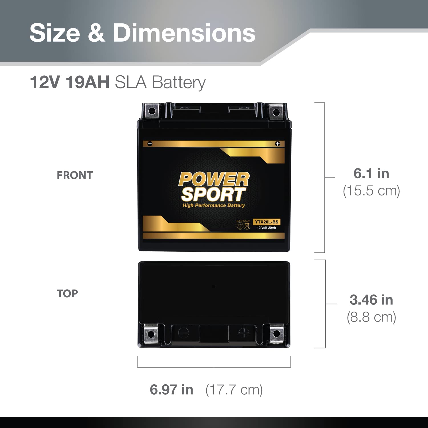 ExpertPower YTX20L-BS 12V20Ah SLA AGM Motorcycle Battery Replaces EBX20L-BS, ETX20L, PTX20L-BS, GTX20L-BS