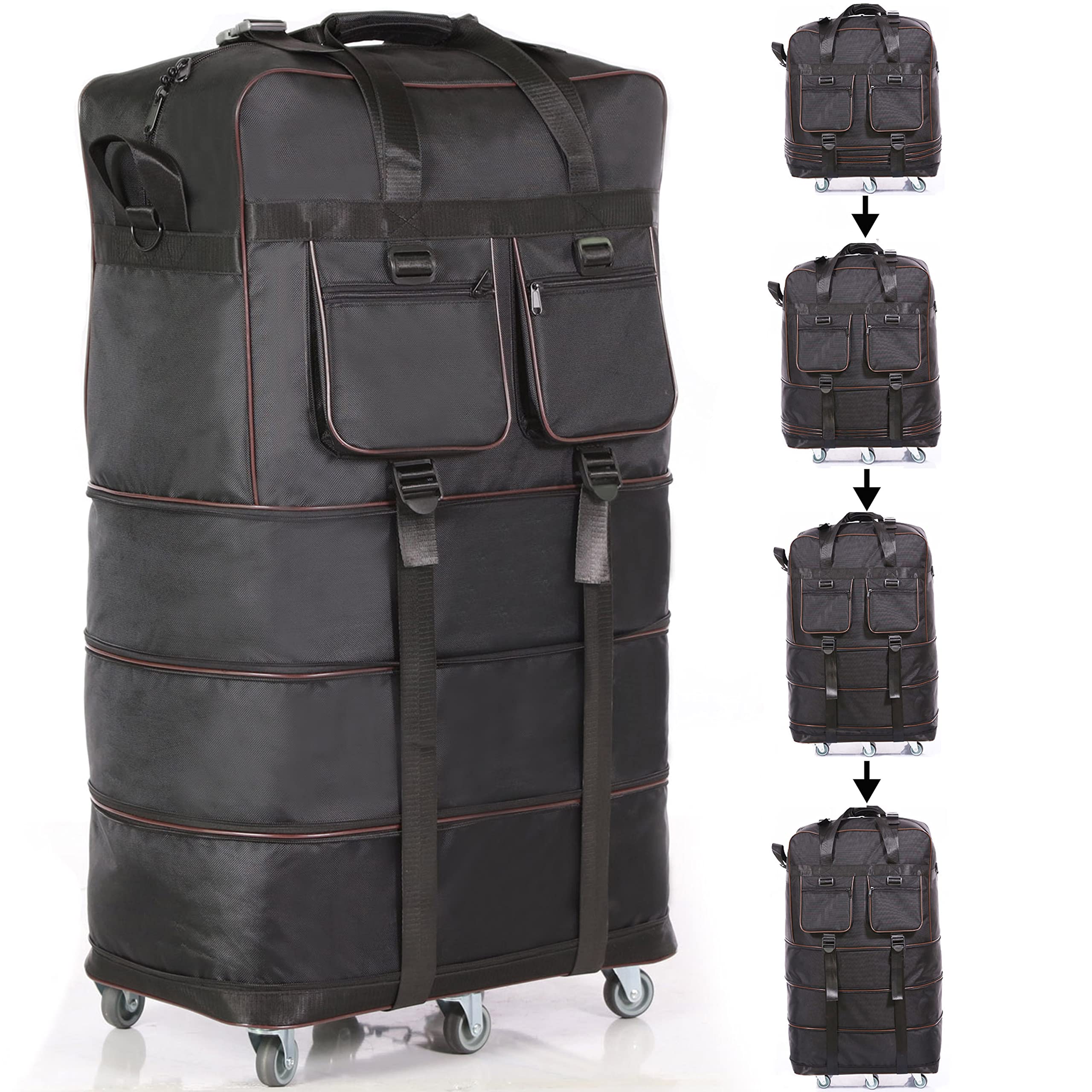 ELDA Expandable Foldable Suitcase Heavy Duty Collapsible Luggage Large Travel Duffle Bags with Wheels for Men Women
