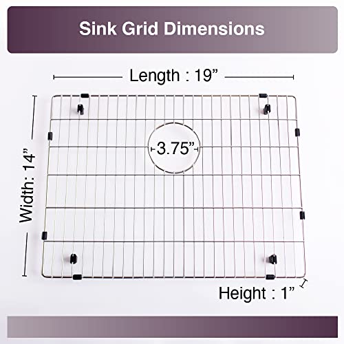 Kitchen Sink Grid (19" x 14") - Kitchen Sink Protector Stainless Steel - Sink Rack for Bottom of Sink with Rear Drain for Single Sink Bowl - Anti Scratch, Sturdy, and Rust Resistant