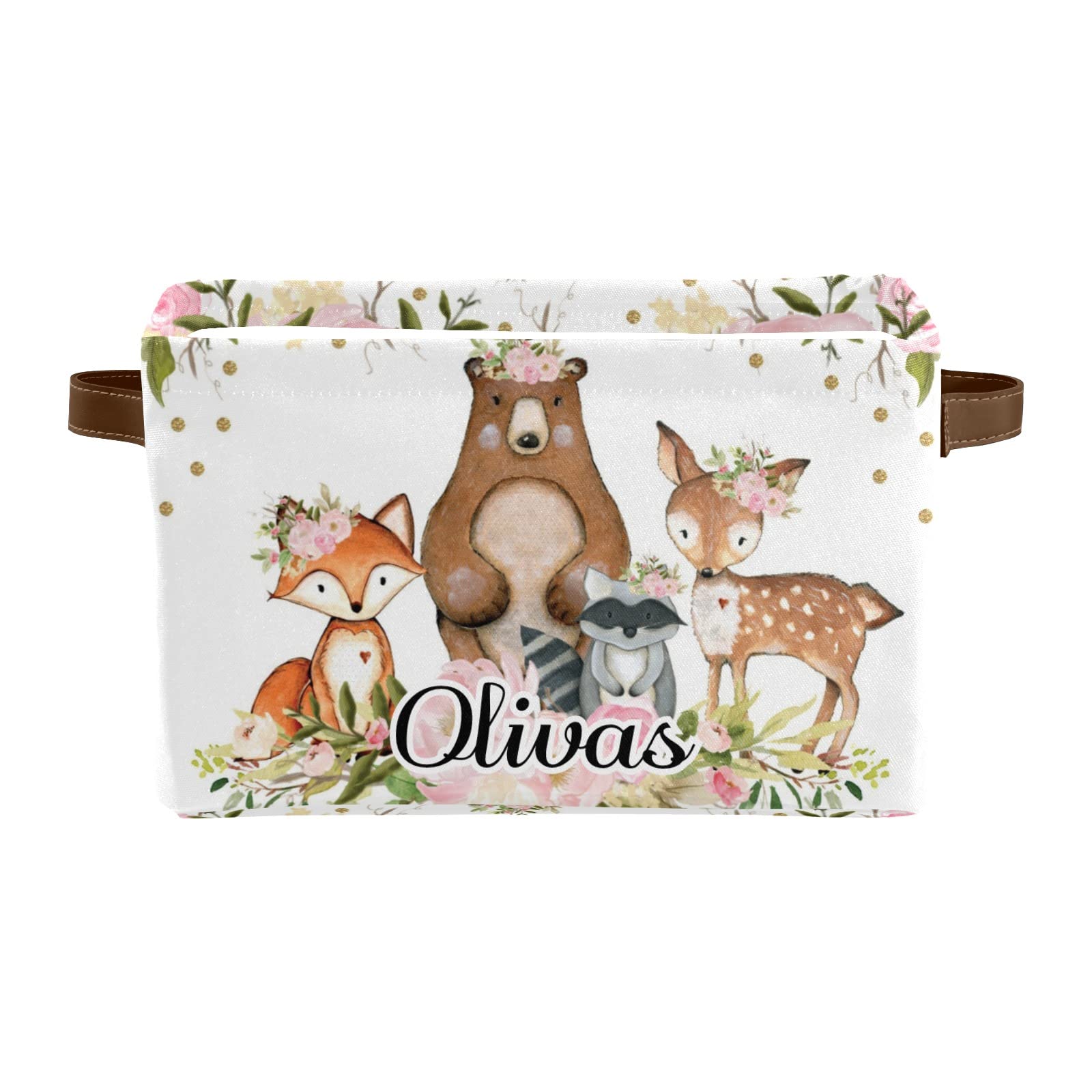 Personalized Storage Bins, Custom Storage Basket Boxes for Organizing Closet Shelf Nursery Toy Woodland Forest Blush Animals