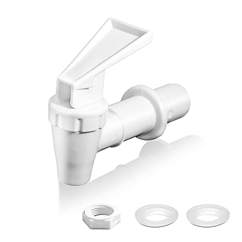 Lanzeuta 2 Sets BPA-Free Replacement Cooler Faucet, White Water Dispenser Tap Set, Reusable Plastic Spigot Spout Water Beverage Lever Pour Dispenser Valve Water Crock Tap