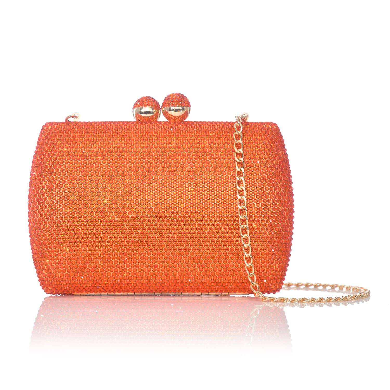 Evening Handbag with Full Rhinestone Crystal Clutch Bag for Women Charm Birthday Engagement Wedding Party (Orange)
