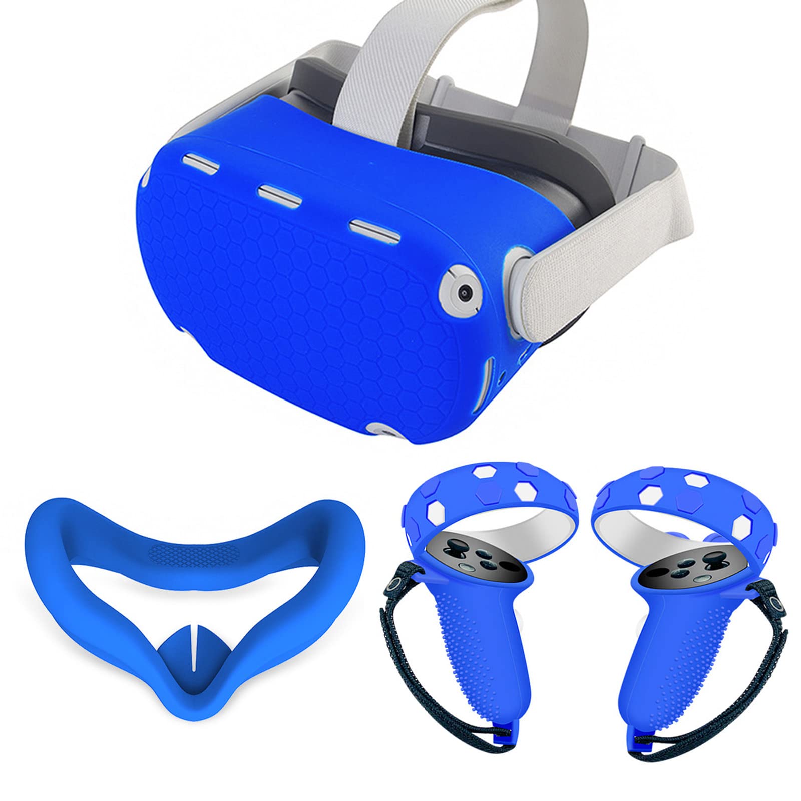 Joyeee VR Silicone Cover Accessories, 7-in-1 Silicone Shell Cover Protective for Oculus Quest 2, with Touch Handle Cover, VR Headset Shell, Disposable VR Eye Cover Mask, Lens Protective Cover, Blue