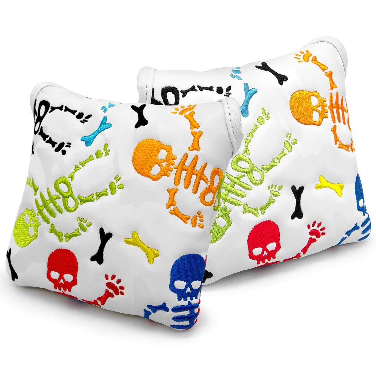 Funny Skeleton Man Golf Square Mallet Putter Cover, Mallet Headcover with Magnetic Closure - 3 Colors Options - Black/Red/White Golf Putter Head Cover (Red Base)