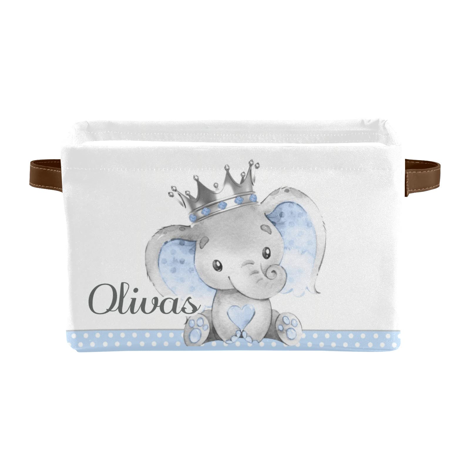 Personalized Storage Bins, Custom Storage Basket Boxes for Organizing Closet Shelf Nursery Toy Elephant Prince