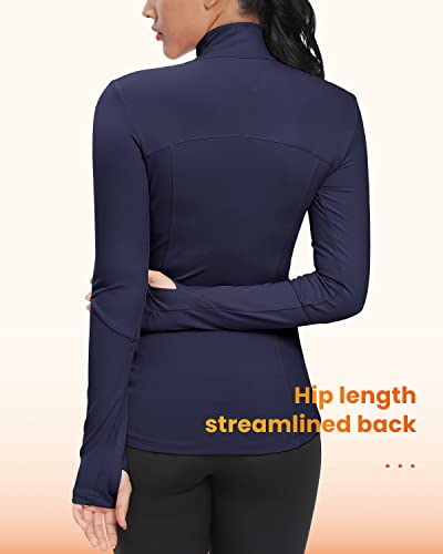 GYM RAINBOW Womens Fleece Zip Up Athletic Jacket Slim Fit Lightweight Running Workout Track Jacket(1-Fleece Lined Deep Blue,Small)