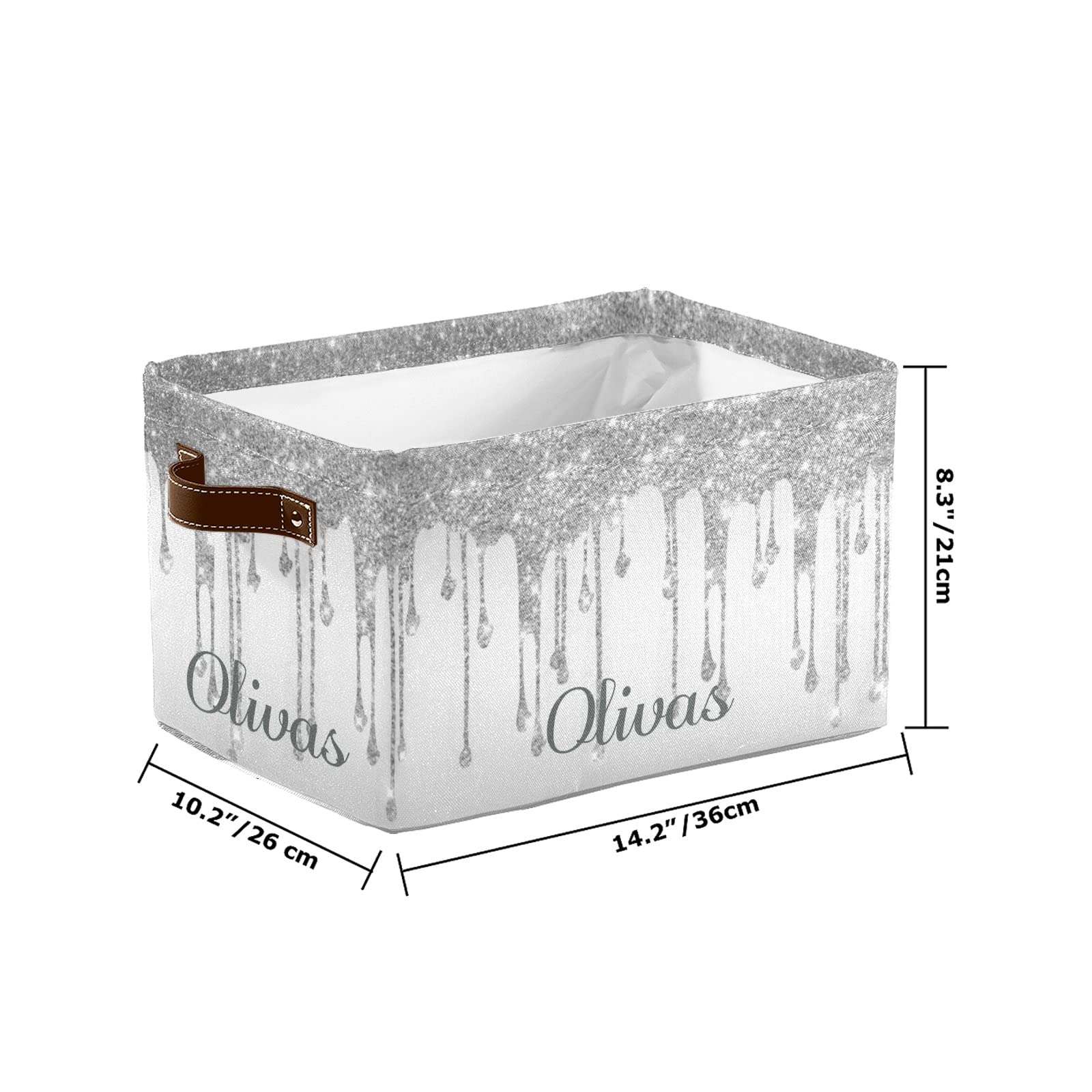 Personalized Storage Bins, Custom Storage Basket Boxes for Organizing Closet Shelf Nursery Toy Silver Fluid
