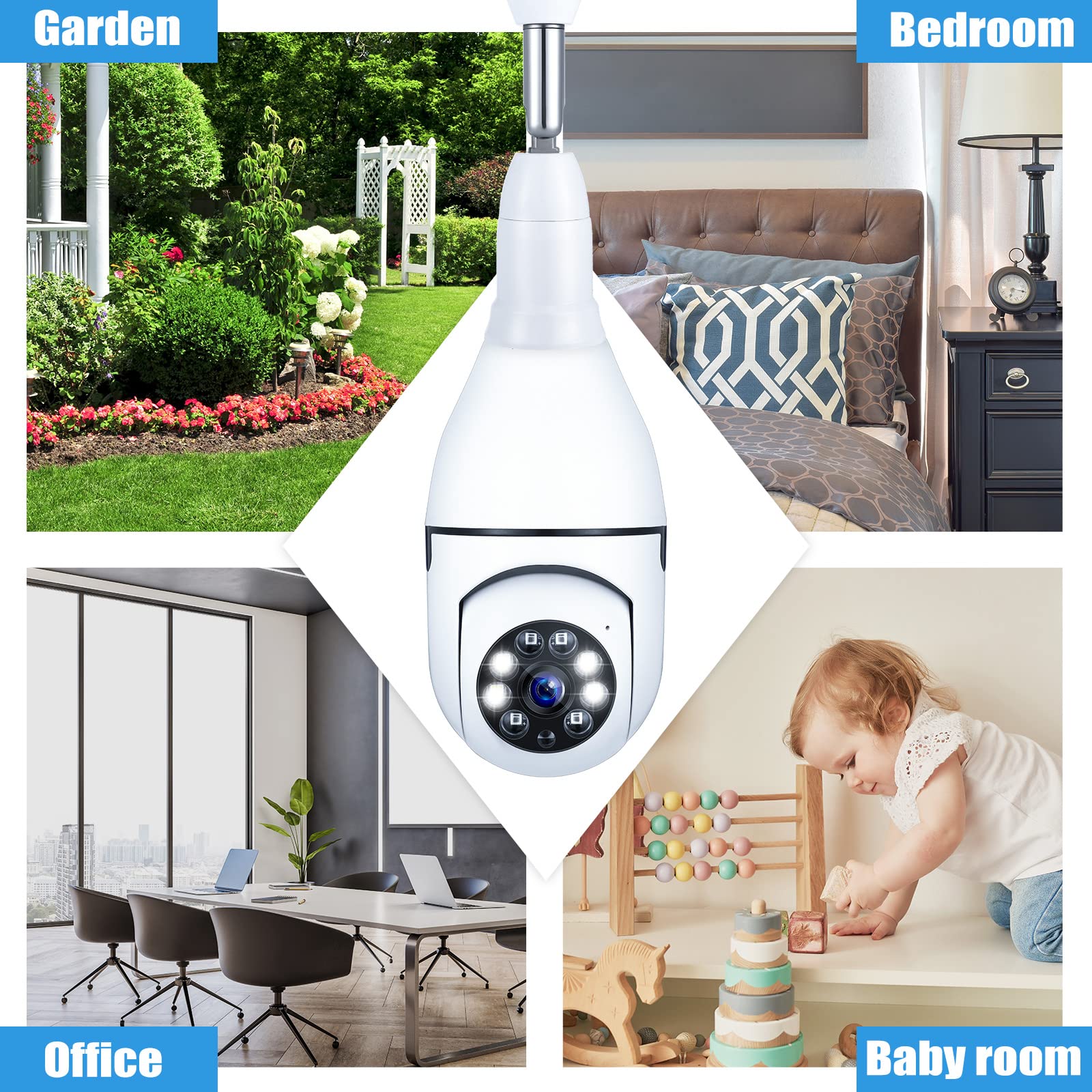 Fabbay 1080P Light Bulb Security Camera Compatible with WiFi 5G and 2.4GHz 360 Panoramic Camera Outdoor Wireless Camera with E27 Socket Extender Night Vision Two Way Audio Motion Detection (4 Pcs)