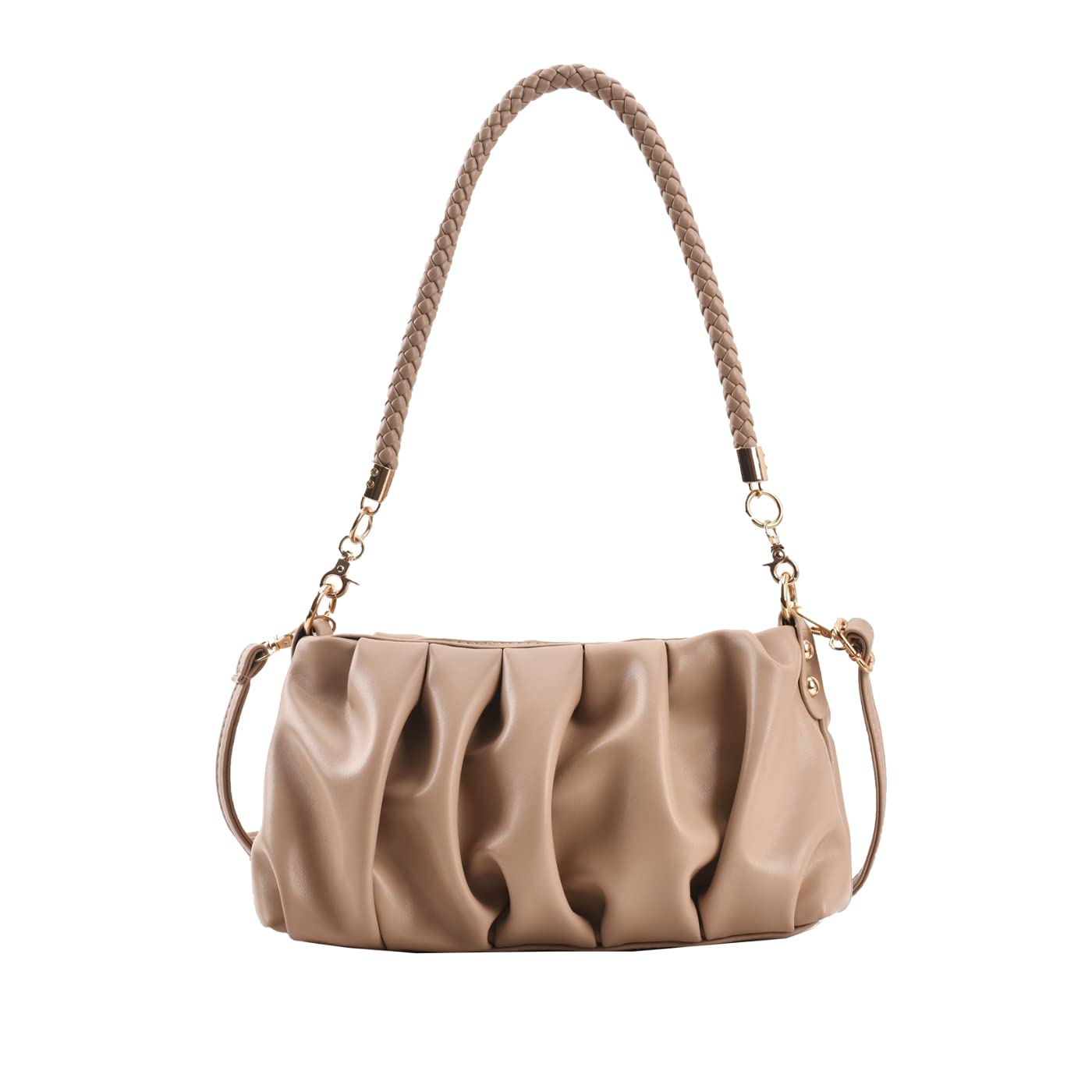 GEEMONT Shoulder Bag Clutch Purse Fashion Multipurpose Crossbody Pleated Pouch Dumpling Bag and Evening Bag (Khaki)