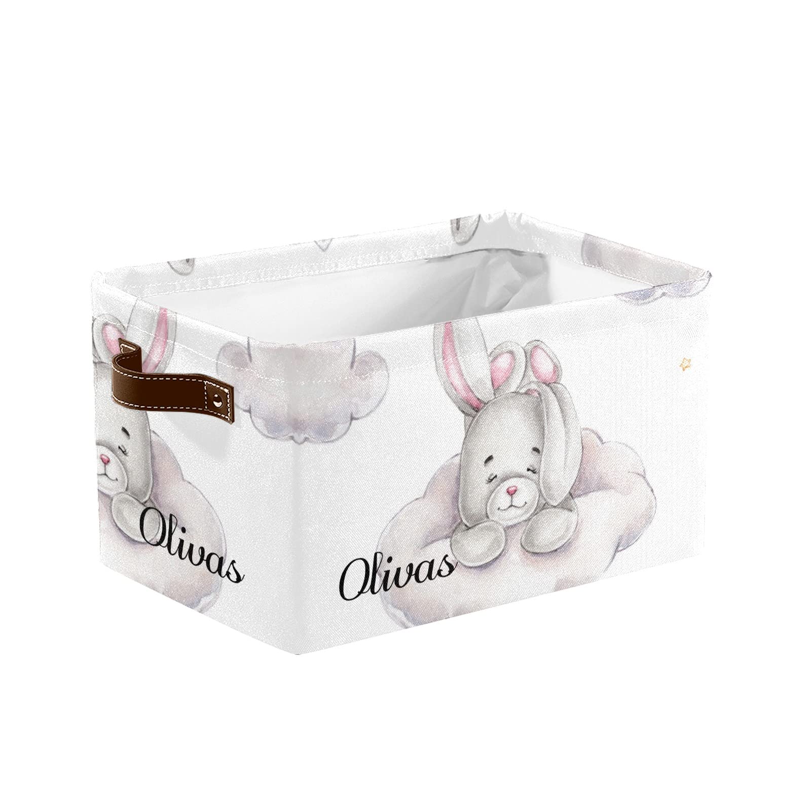 Personalized Storage Bins, Custom Storage Basket Boxes for Organizing Closet Shelf Nursery Toy Bunny on Clouds