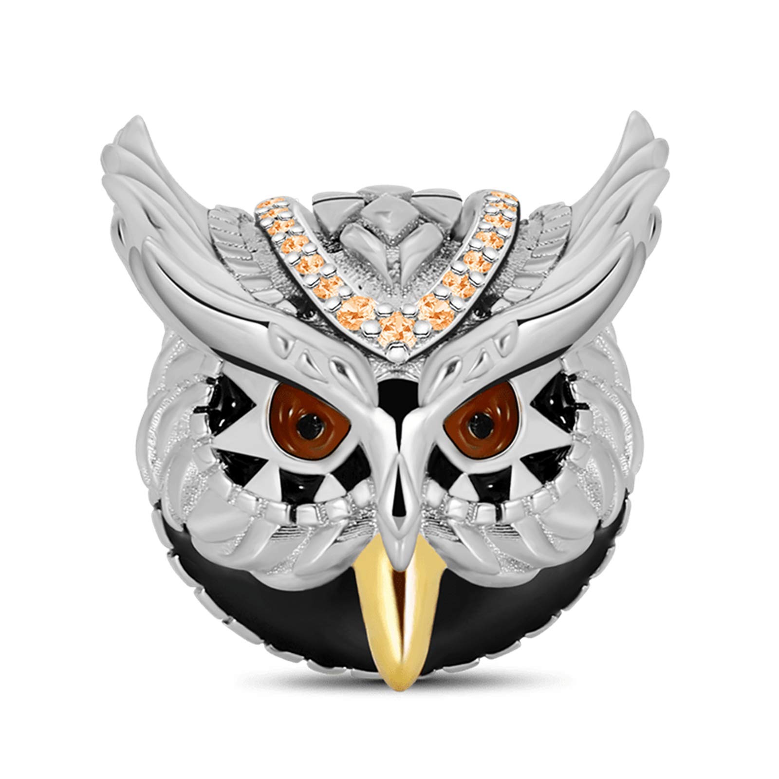 GNOCE Owl Charm Bead Sterling Silver Animal Charm inlaid with Stones Fit Bracelet/Necklace for Women Wife