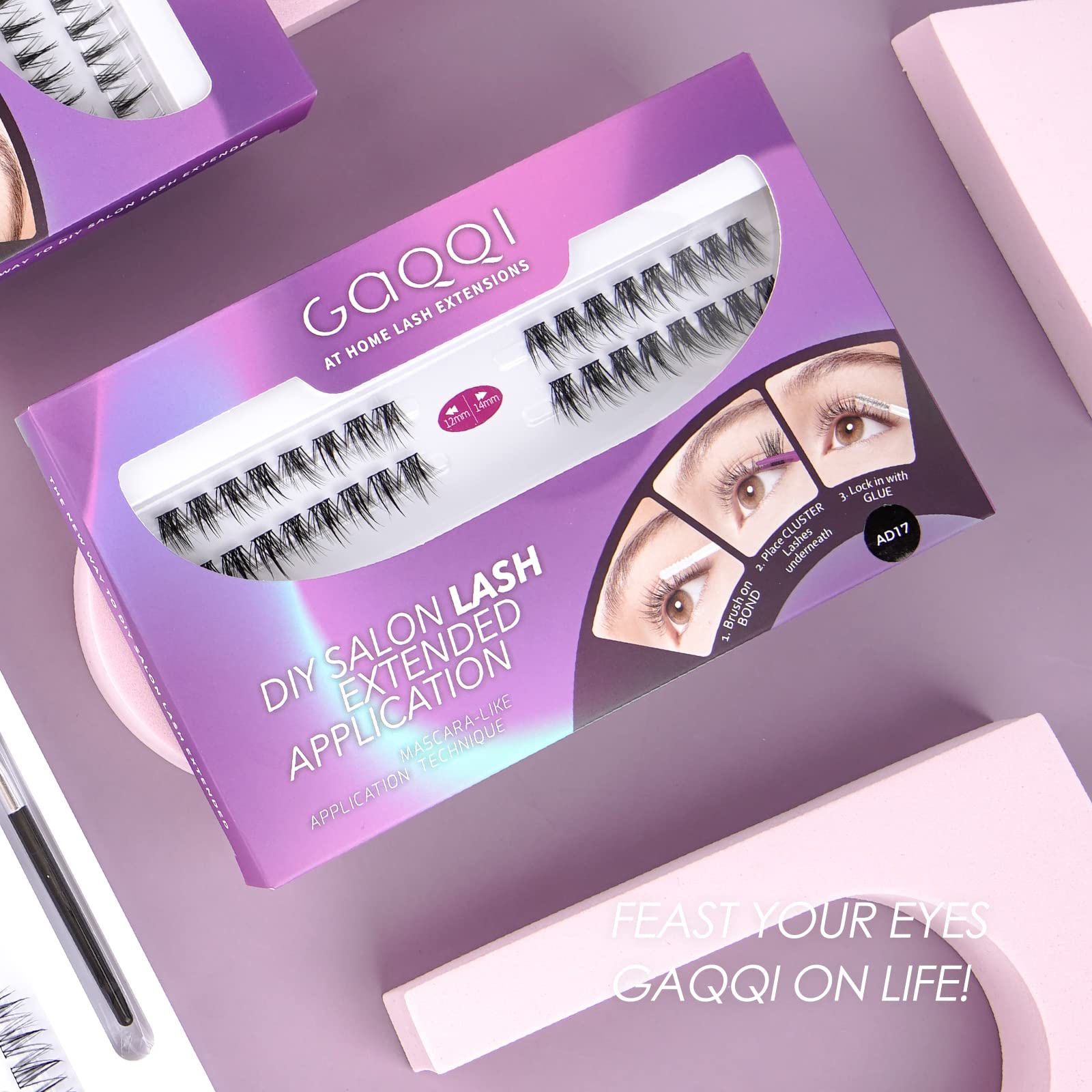 GAQQI Manga Lash, DIY Eyelash Extension Kit, 28 Clusters Wide Band Lashes,C Curl Cluster Lashes Natural Look with Glue and Applicator, Fake Eyelashes Eyelash Extensions Reusable (GQ09-CMIX)