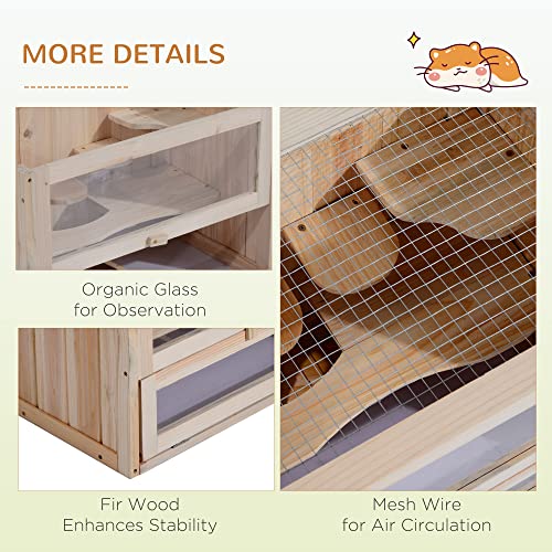 PawHut 2-Level Hamster Cage Mice and Rat House, Small Animal Habitat for Guinea Pigs, Chinchillas with Openable Top, Front Door, Shelf and Ladder