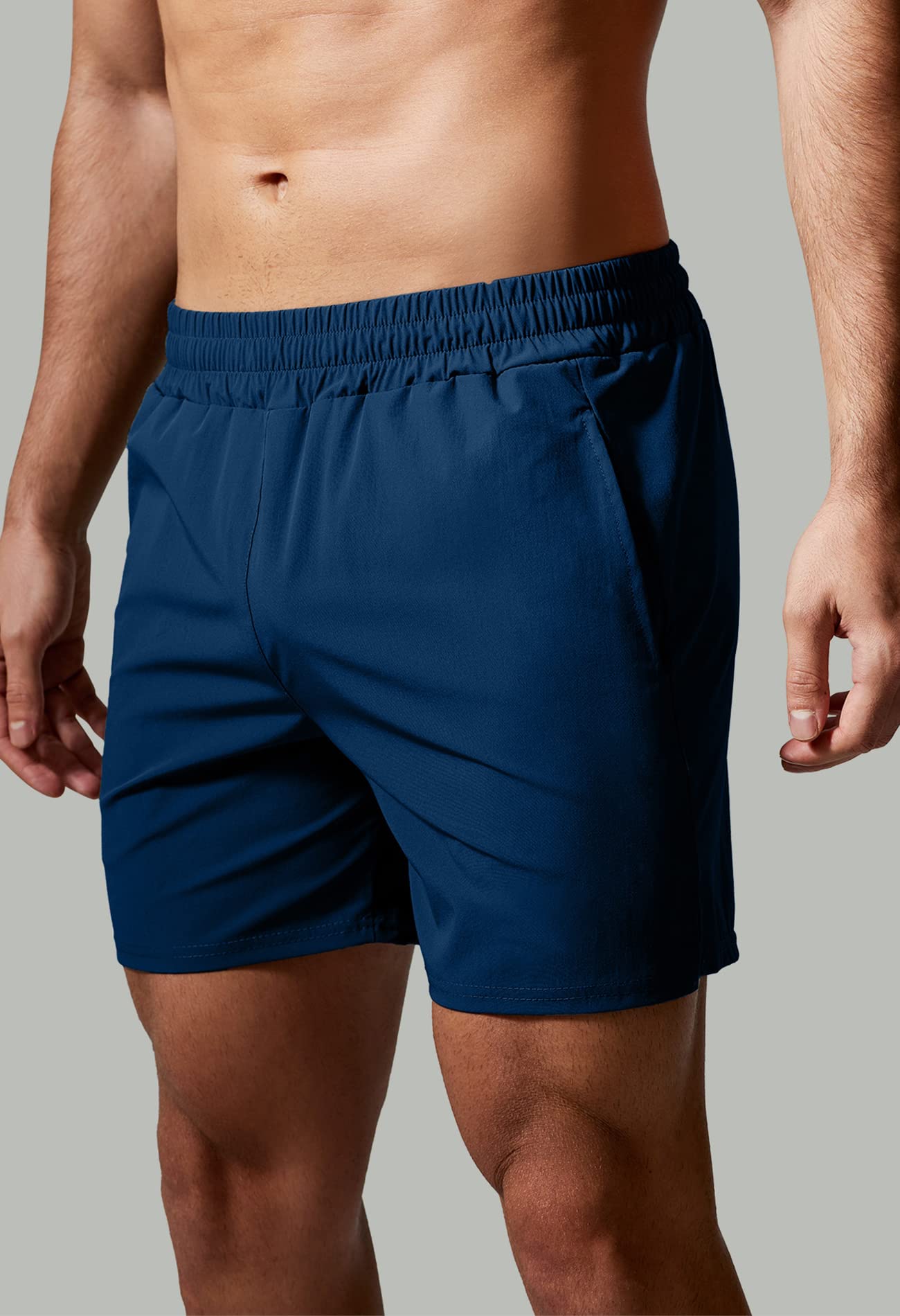 GYM REVOLUTION Men's 5 Pack Workout Running Quick Dry Gym Training Shorts with Zipper Pockets Black Dark Grey Navy Blue Army Green Khaki XL