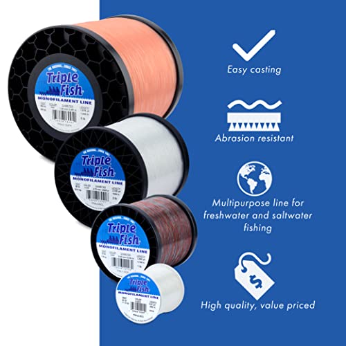 Triple Fish Monofilament Line, 40 lb / 18.1 kg Test.024 in / 0.60 mm Dia, Clear, 1/4 lb / 0.11 kg Spool, 370 yd / 338 m, (TFM-Q-40CL)