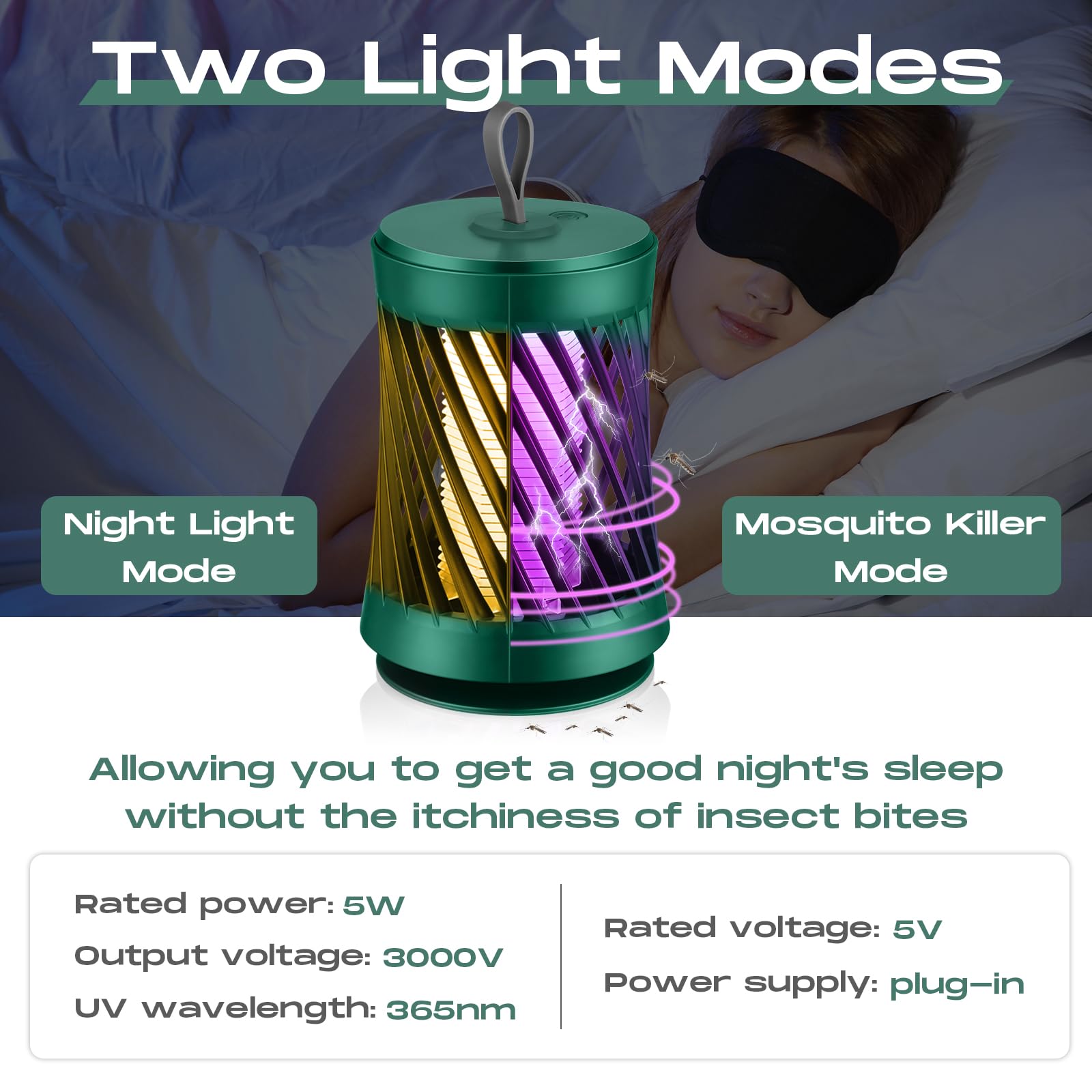 Qualirey 2 Pack Bug Zapper Outdoor and Indoor 3000V Mosquito Killer Lamp USB Cable Plug in Electric Insect Trap Fly Zapper UV Light Mosquito Catcher Repellent Fruit Flies for Bedroom (Green)