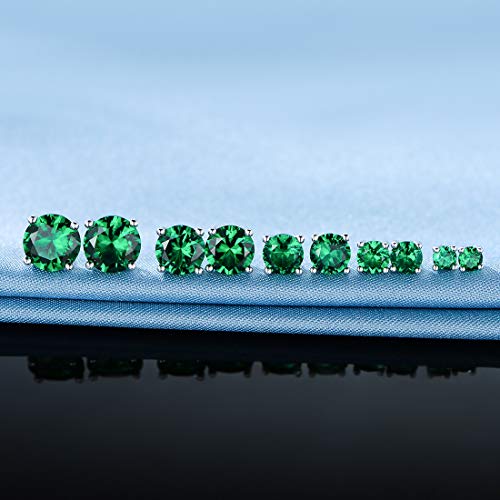 GEMSME 18K White Gold Plated Round Green Sapphire Stud Earrings Pack of 5