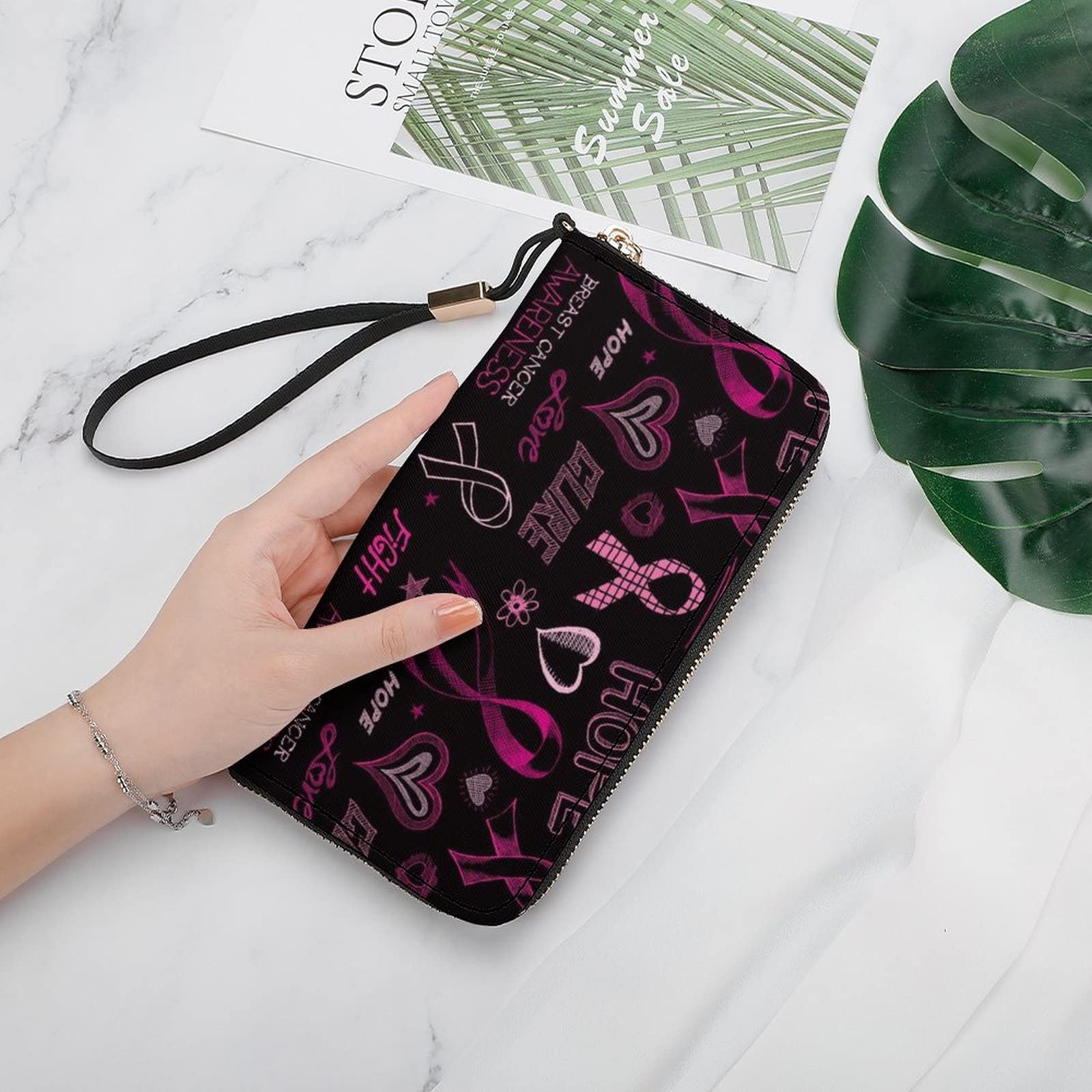 FunnyStar Breast Cancer Awareness Sketch Women's Long RFID Hand Wallet Wristlet Clutch Purse PU Leather Handbag with Wrist Strap