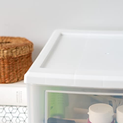 IRIS USA 7 Qt. Plastic Stackable Storage Drawers, Small, 4 Pack, Multi-Purpose Bins for Bedroom, Bathroom, Closet, Craft Room, Garage, Kids Room, Office, Pantry, Under Sink, White