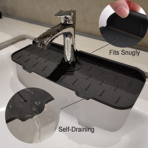 Kitchen Sink Splash Guard, Silicone Faucet Mat Sink Water Splash Guard, Faucet Splash Catcher, Silicone Deflector Under The Faucet, Keep Kitchen, Bathroom Sinks Dry (Black)
