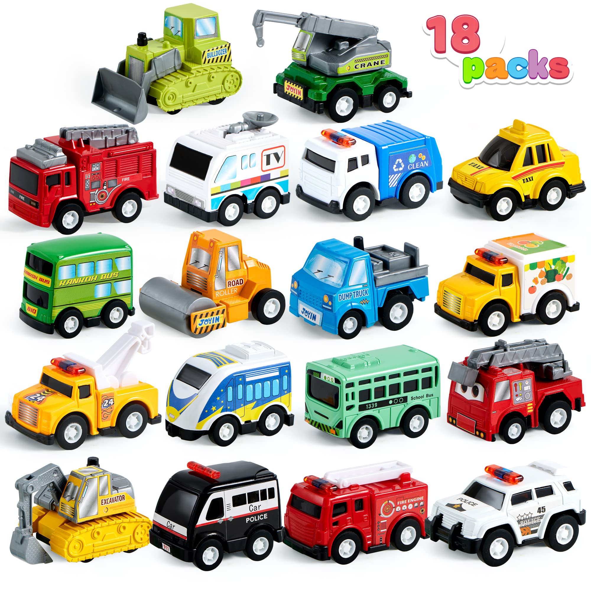 JOYIN 36 Piece Pull Back Cars, Friction Powered Race Cars Vehicle Set for Toddlers, Boys