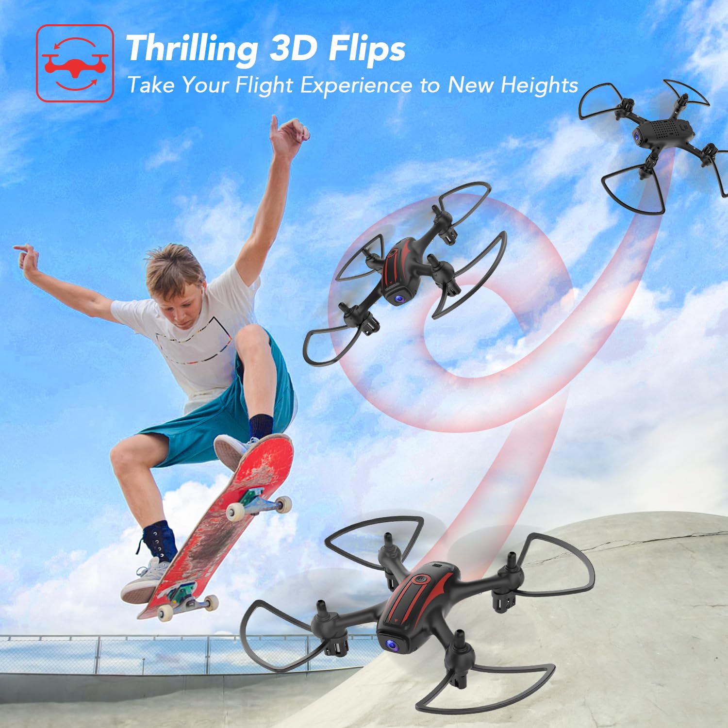 Elukiko Drone with Camera for Adults Kids, 1080P HD FPV WIFI Mini Drones, RC Quadcopter Helicopter with 2 Batteries, Throw to Go, High-Speed Rotation, 3D Flips, Waypoints Fly, Gravity Control, Gesture