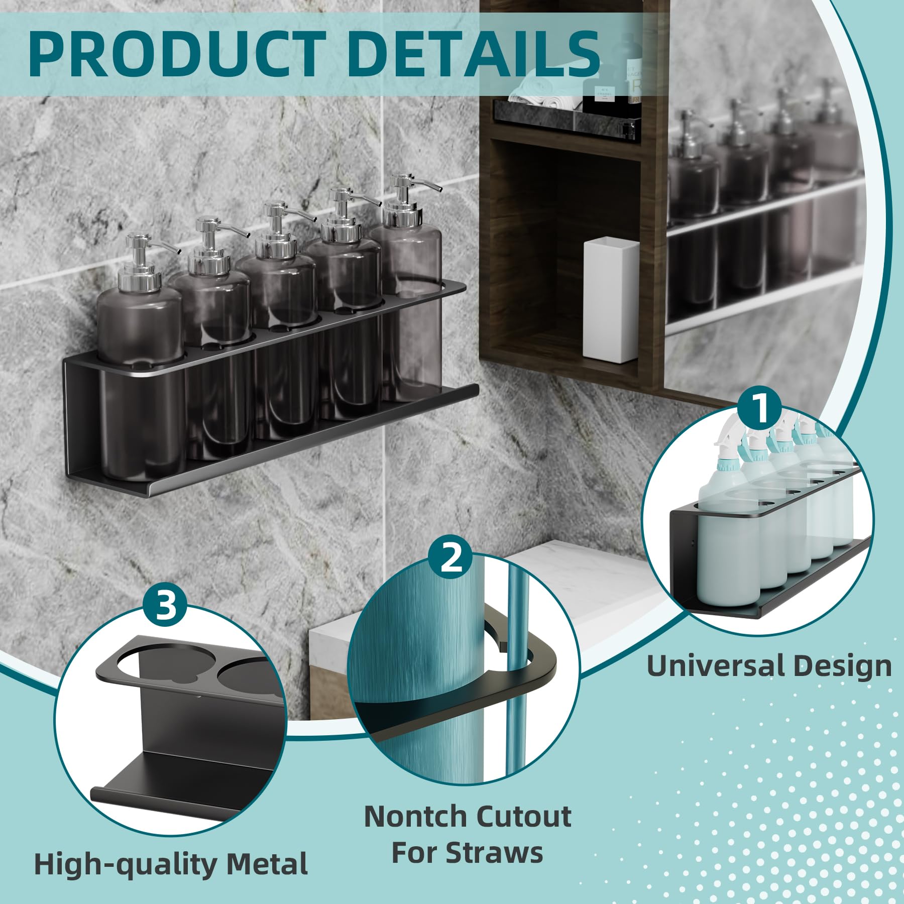NOORSUMD 2 Pack 5 All-Purpose Spray Bottle Holder Wall Mount | Heavy-Duty Powder Coated Steel Spray Bottle Storage Rack for Garage Home Workspace | Detailing Bottle Holder (Black)