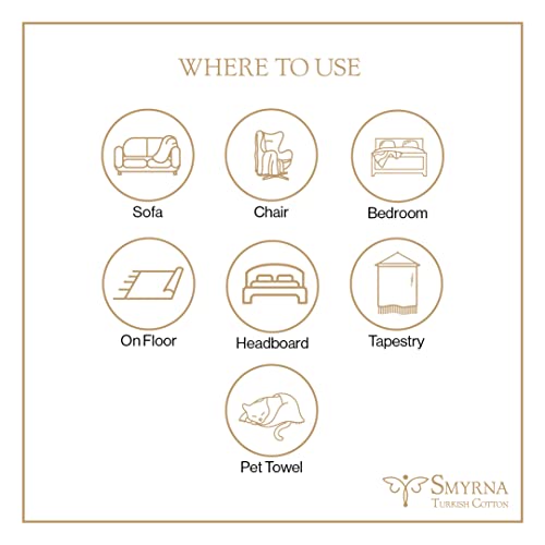SMYRNA TURKISH COTTON 60 x 80 inches Large Throw Blanket, Vintage Series, 100% Oeko-Tex Cotton, Machine Wash, Super Soft, Outdoor Throws and Blankets for Couch, Sofa, Bed, Beach, Picnic, Petrol
