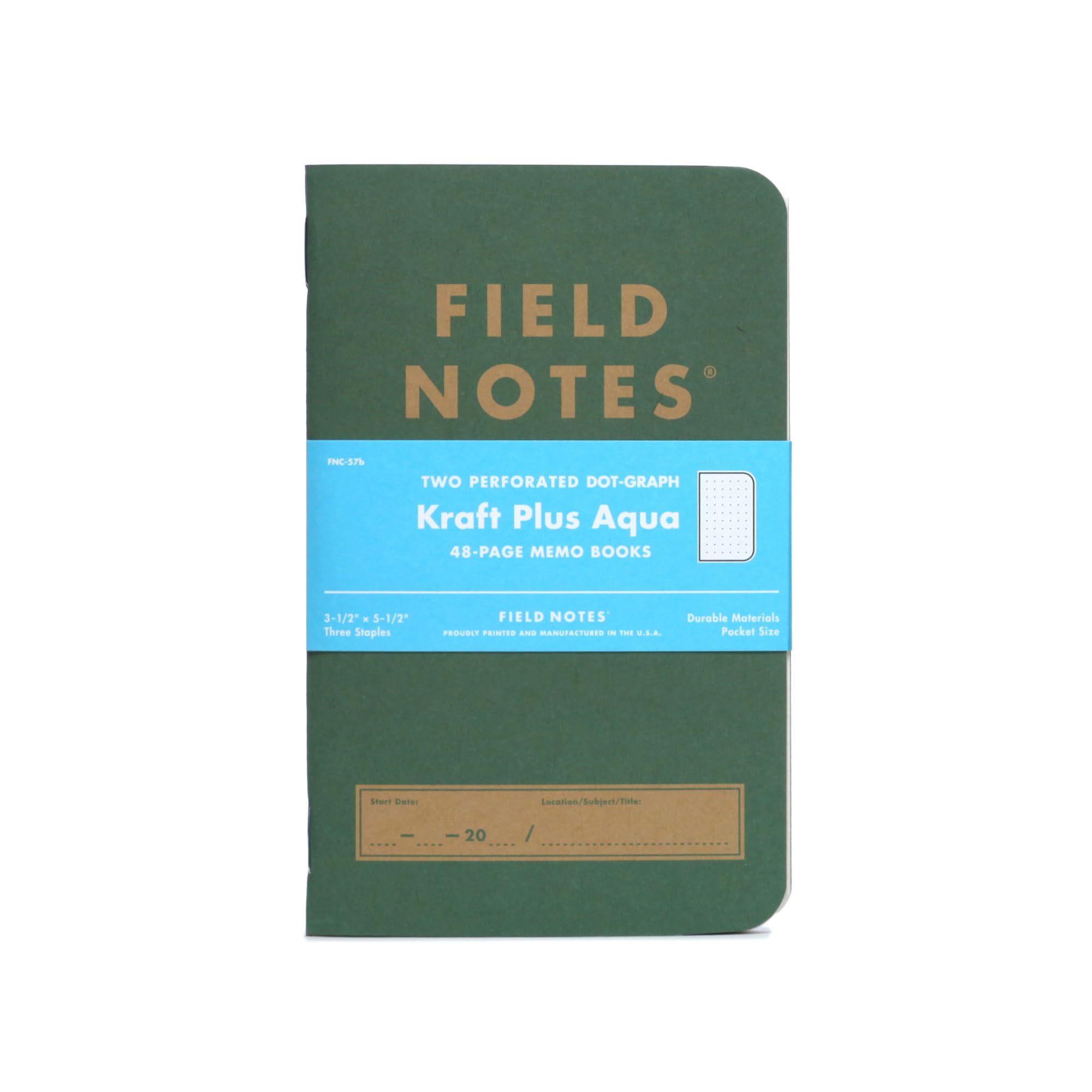 Field Notes: Kraft Plus Edition Aqua Blue 2-Pack - Perforated Dot-Graph Paper Memo Book - 3.5 x 5.5 Inch