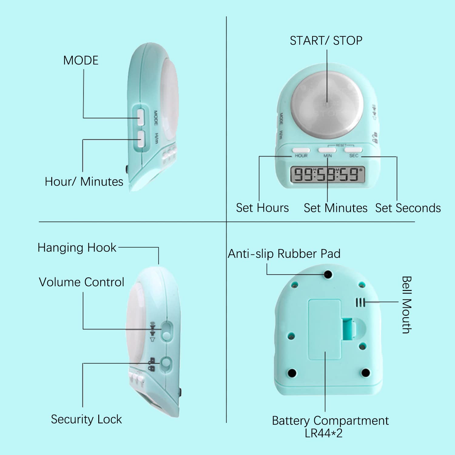 Large Button & Silent/Loud Alarm Switch Digital Kitchen Timer, Countup/Countdown Timer for Kids, Time Management Tool for Teacher, Cook, Study,Meditation