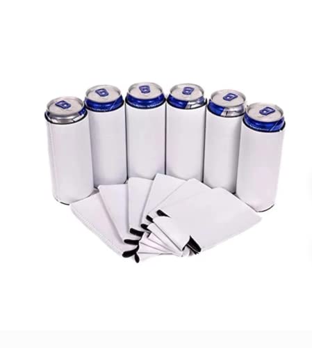 SNERTZ 12 Pack Slim Can Cooler White Blank DIY Sublimation Durable Neoprene Insulated Skinny Beer Seltzer Can Holder Cooler Sleeve Coolies Fits 12oz cans