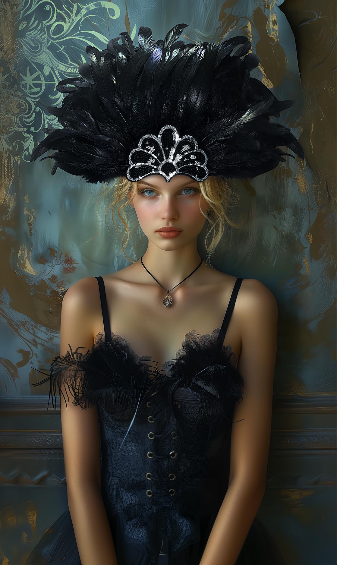JEGERMIG Black Feather Sequin Headwear Carnival Headpiece Showgirl Cosplay Accessories for Women