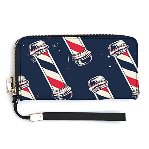 FunnyStar Vintage Barber Pole Flag Women's Long RFID Hand Wallet Wristlet Clutch Purse PU Leather Handbag with Wrist Strap